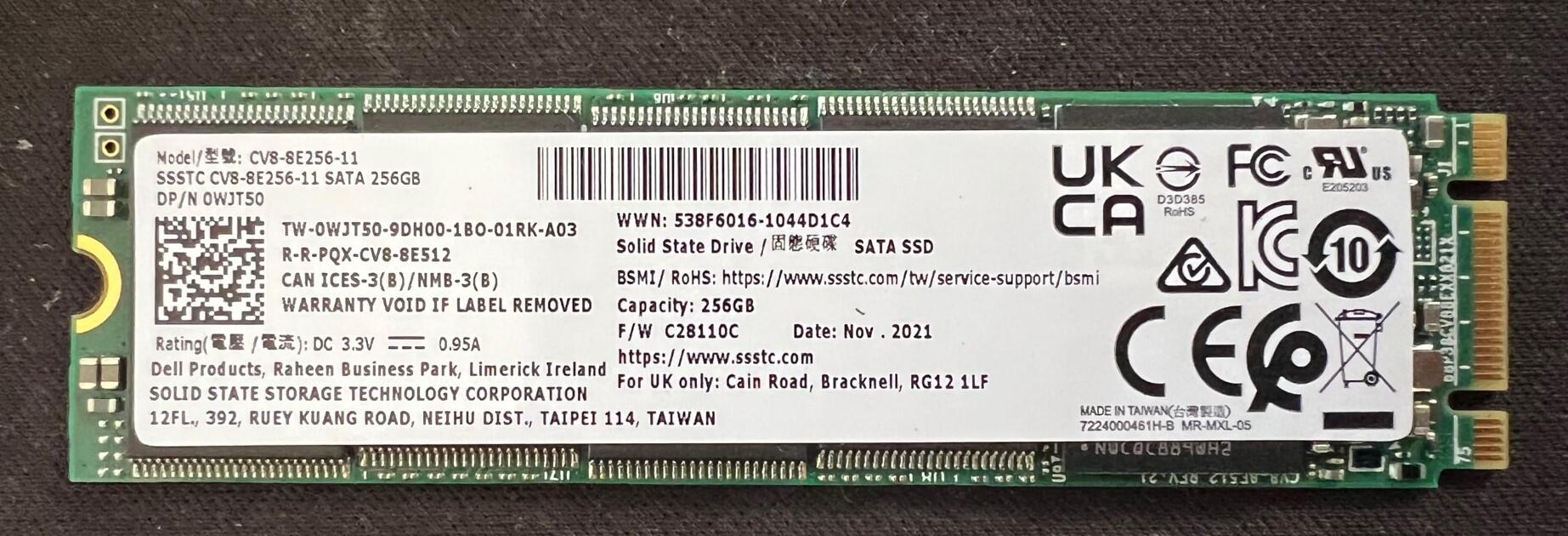 0WJT50 Dell SSSTC CV8-8E256-11 256GB PCIe Gen3x4 NVMe M.2 2280 SSSTC ...